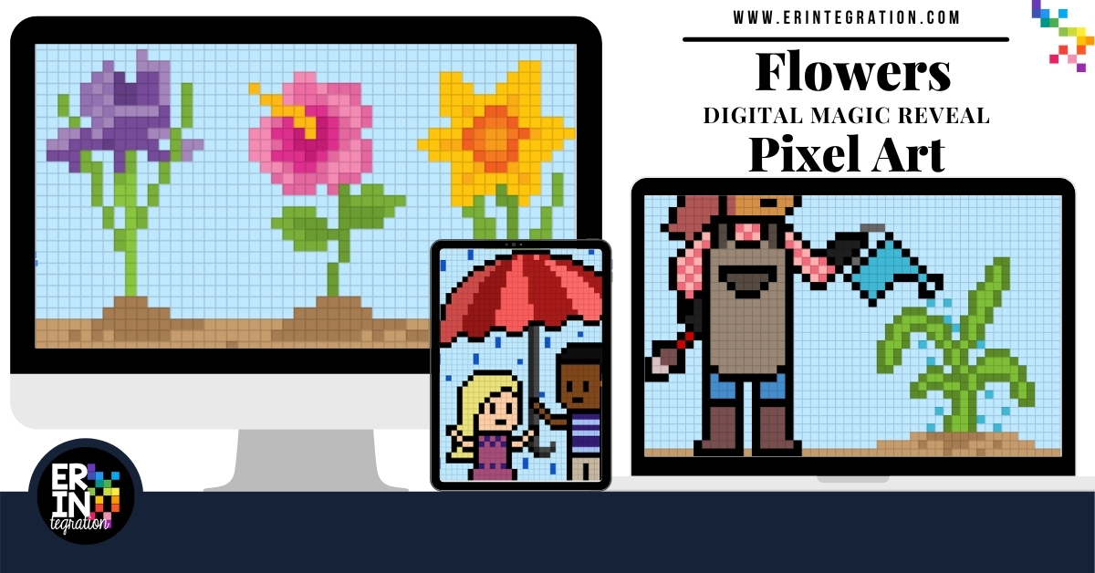 May Flowers Digital Pixel Art Magic Reveal MULTIPLICATION - Erintegration