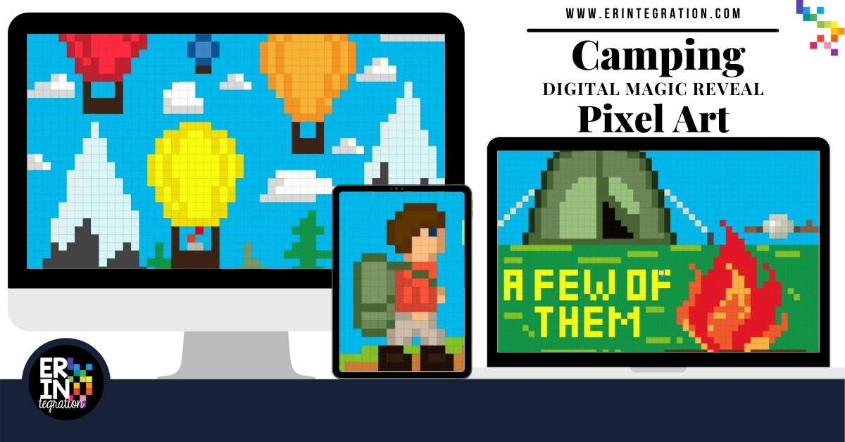 Camping Digital Pixel Art Magic Reveal MULTIPLICATION - Erintegration
