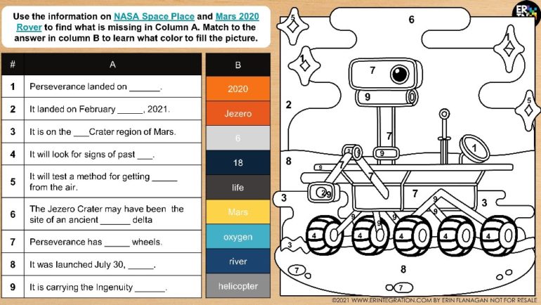 Mars Perseverance Rover Digital Color by Number & More Free Activities ...