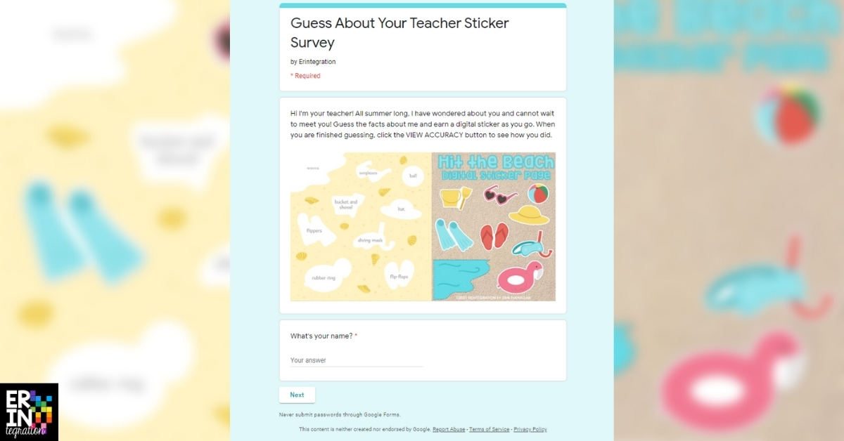 Guess About Your Teacher | Digital Sticker Survey | Editable | Google ...