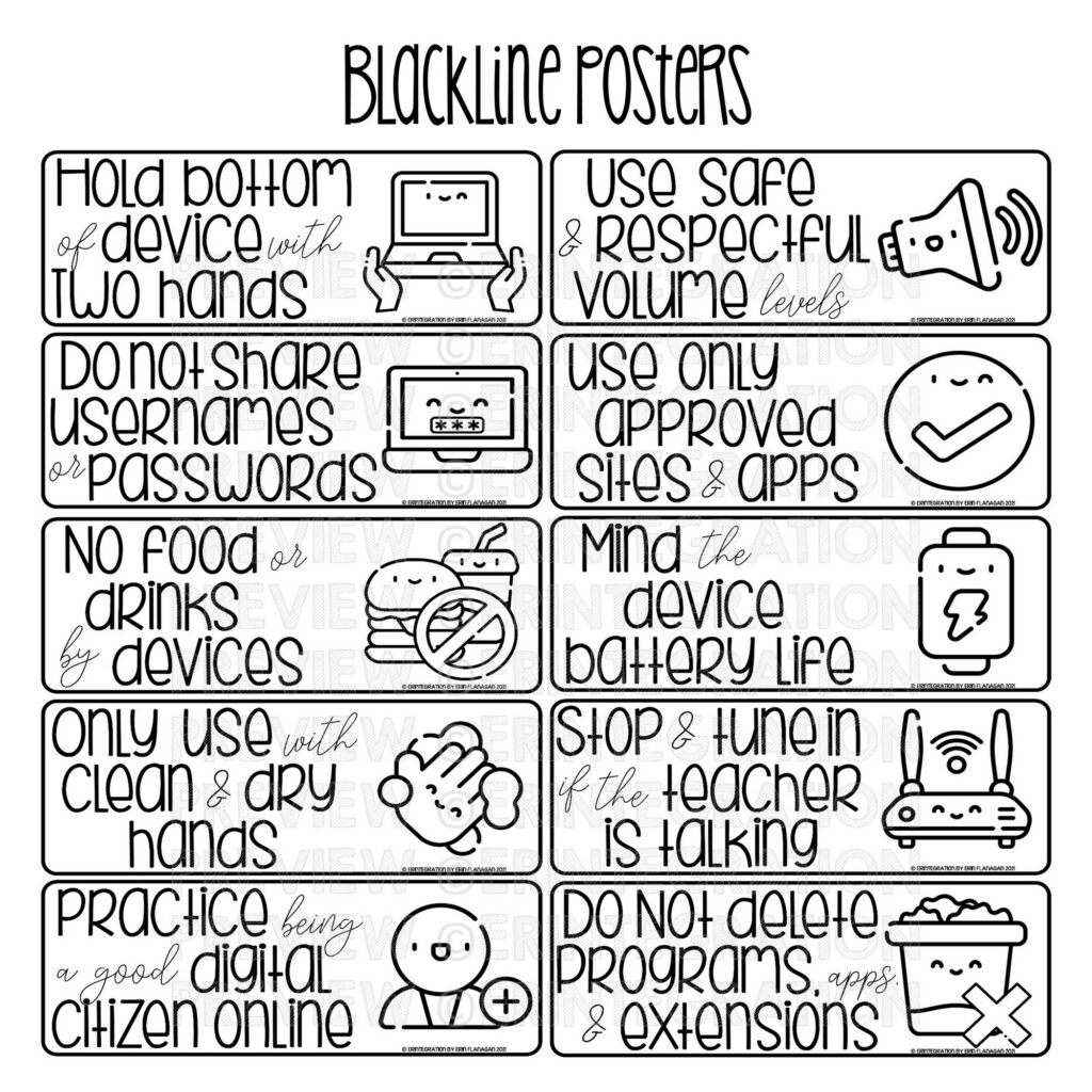 Boho Rainbow Technology Rules Posters | Bulletin Board | Color ...