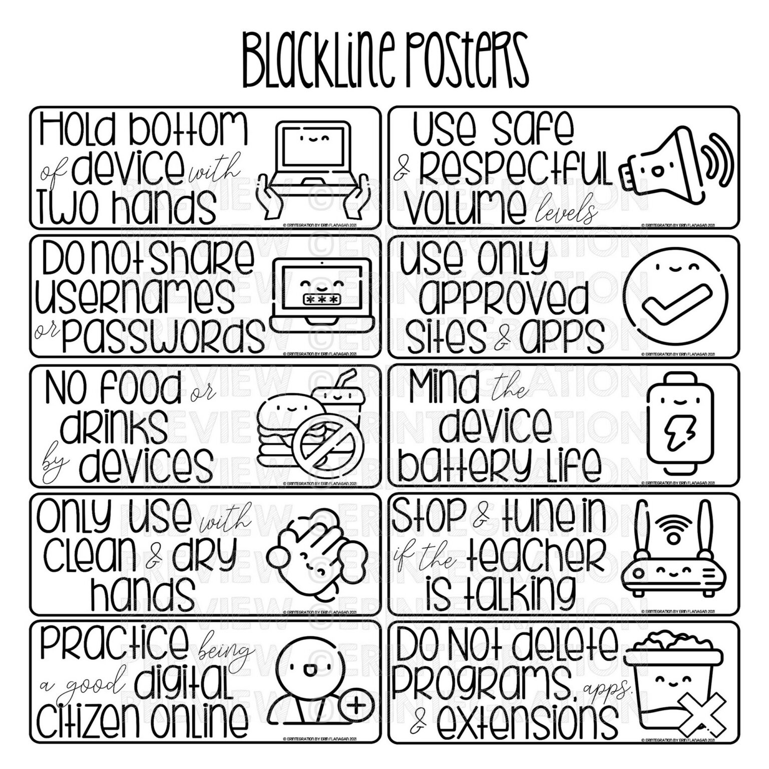 Boho Rainbow Technology Rules Posters | Bulletin Board | Color ...