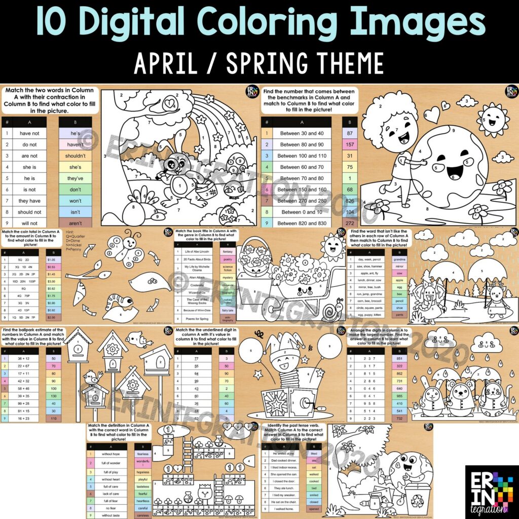 Digital Color by Number | April | Editable | Google Slides - Erintegration