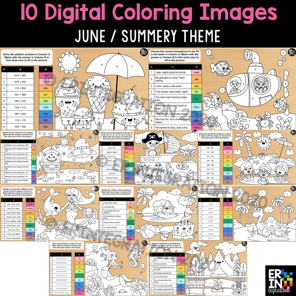 Digital Color by Number | June | Summer Theme | Editable | Google ...