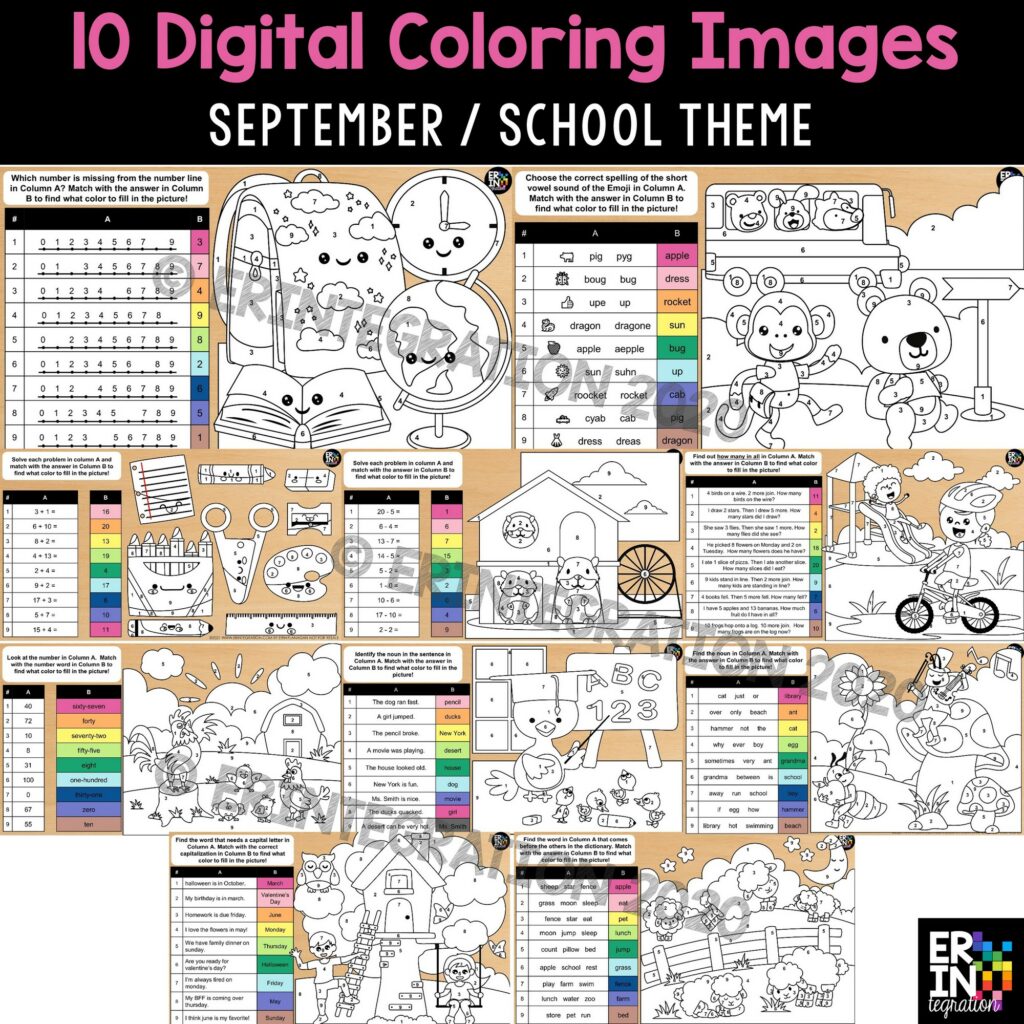 Digital Color by Number | September | Back to School | Editable ...