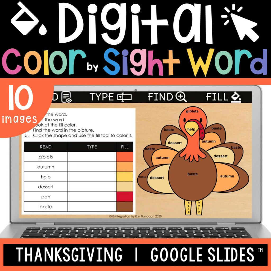 Digital Color by Sight Word | Thanksgiving Words | Editable | Google ...