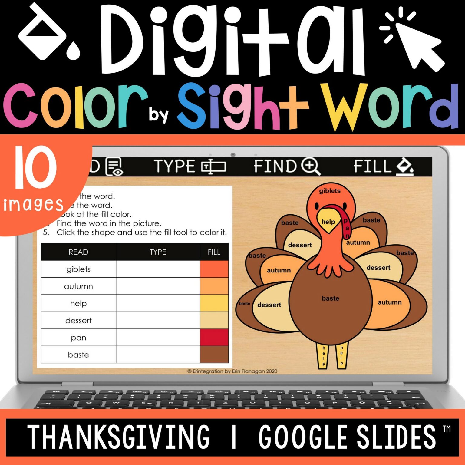 Digital Color by Sight Word | Thanksgiving Words | Editable | Google ...
