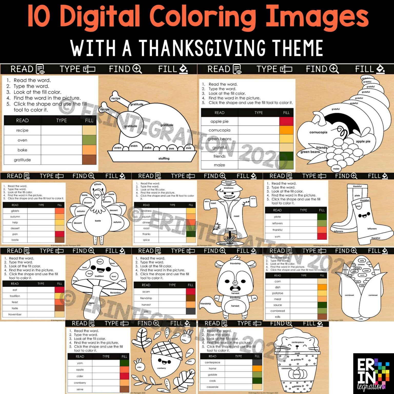 Digital Color by Sight Word | Thanksgiving Words | Editable | Google ...