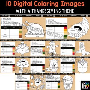 Digital Color by Sight Word | Thanksgiving Words | Editable | Google ...