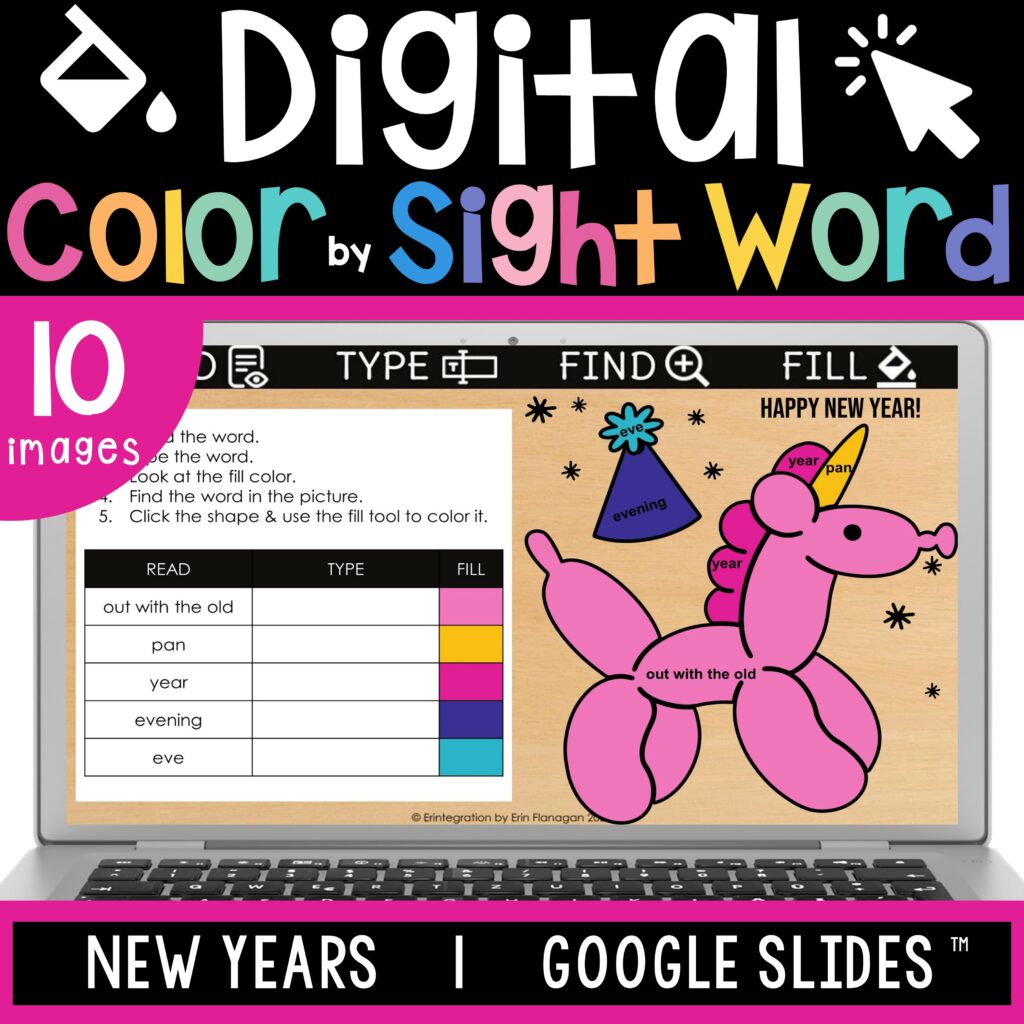 Digital Color by Word | New Year's Eve Words | Editable | Google Slides ...