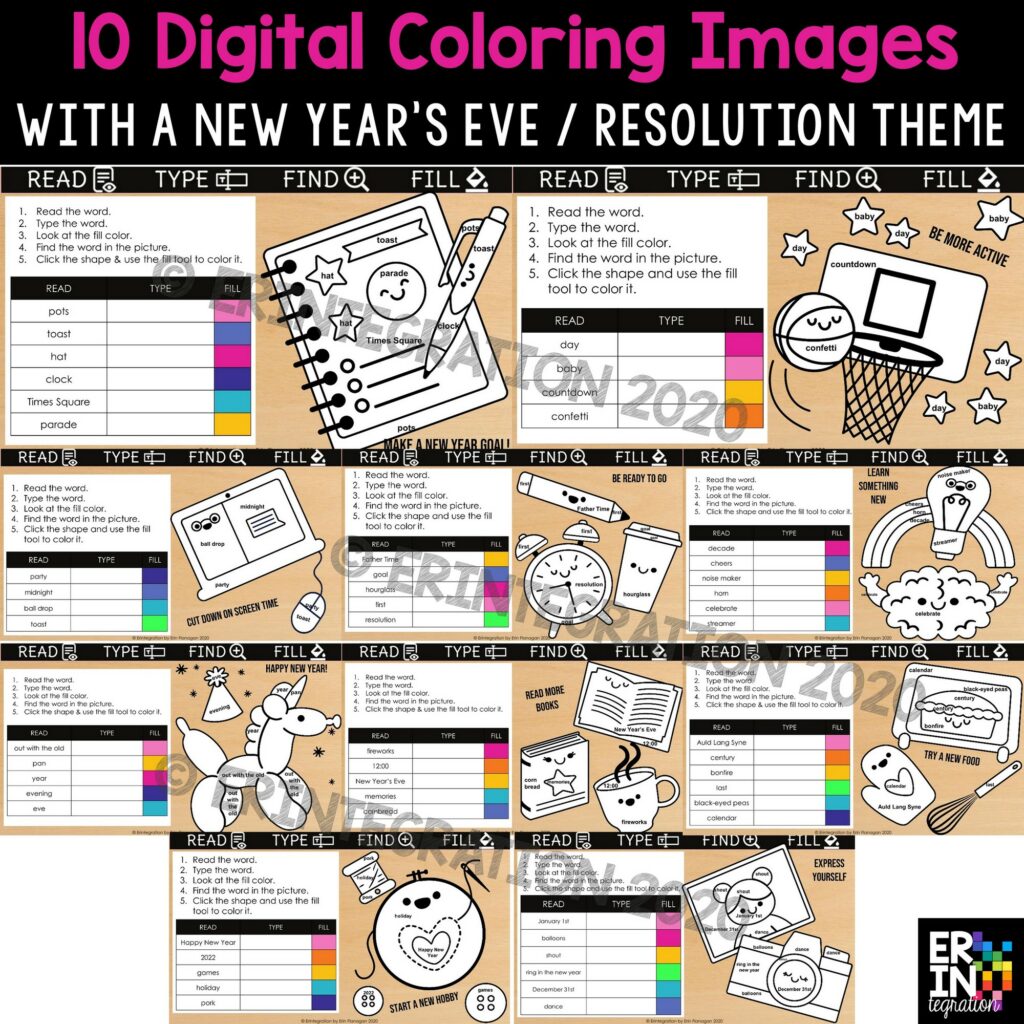 Digital Color by Word | New Year's Eve Words | Editable | Google Slides ...