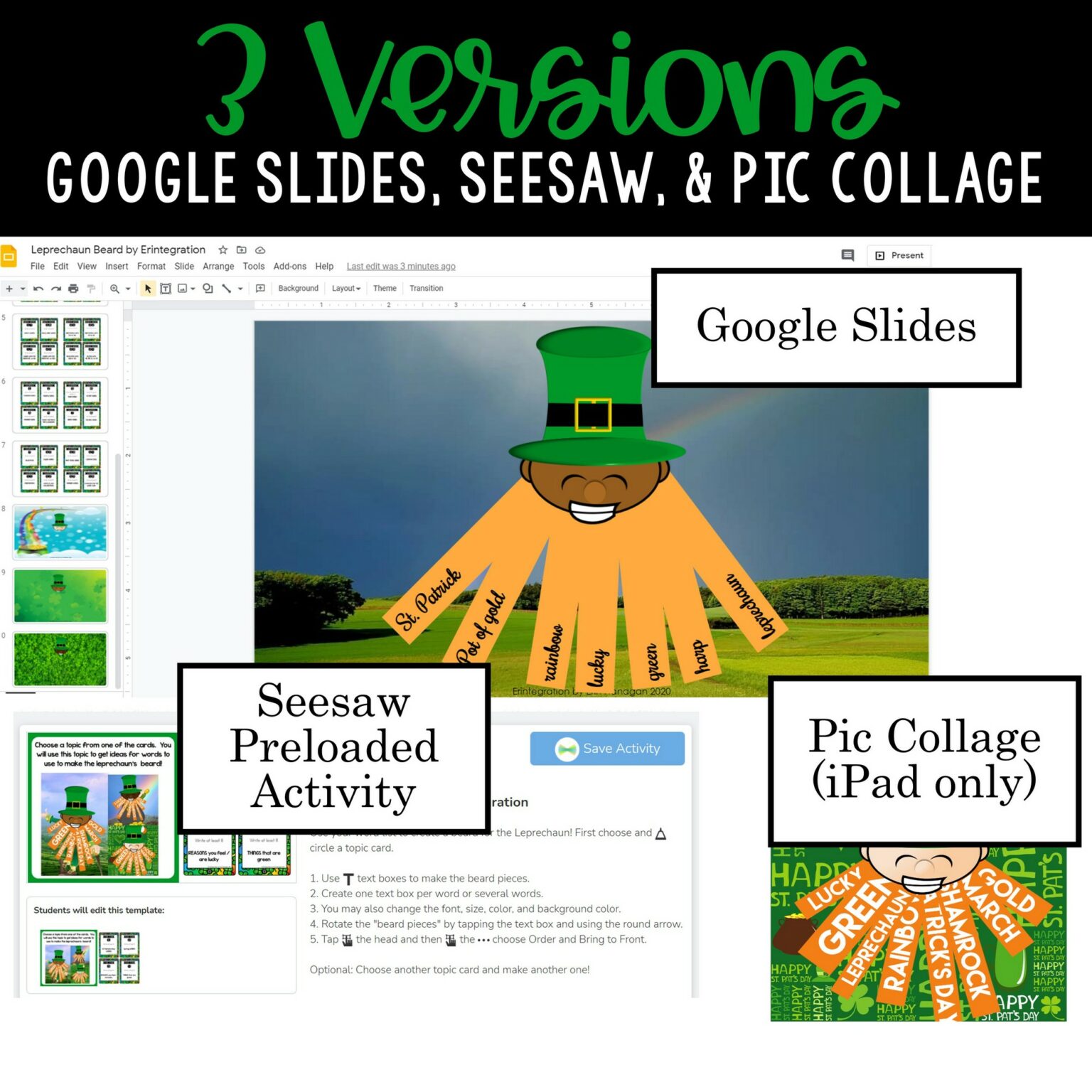 Digital St. Patrick's Day Leprechaun Word Study for Seesaw & Google ...