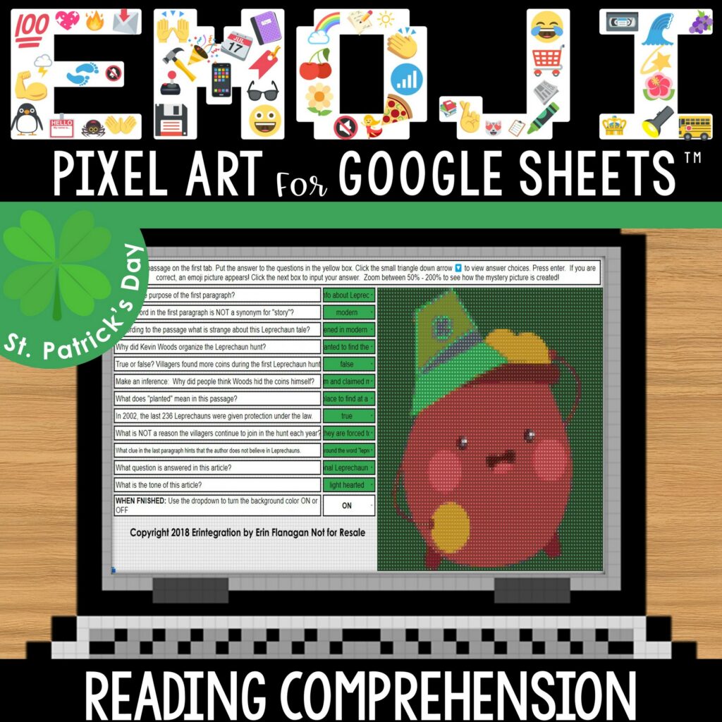 St. Patrick's Day | Google Sheets Emoji Pixel Art | Nonfiction Reading ...