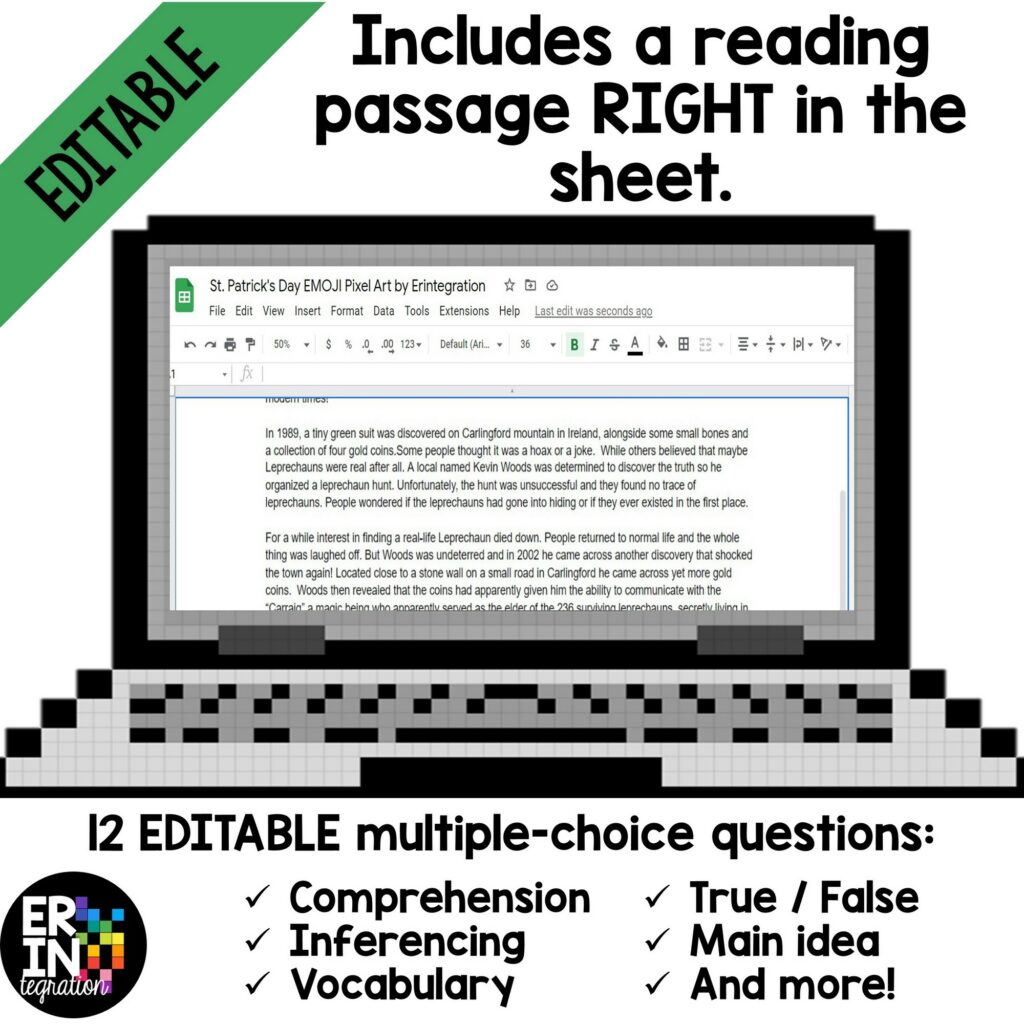 St. Patrick's Day | Google Sheets Emoji Pixel Art | Nonfiction Reading ...