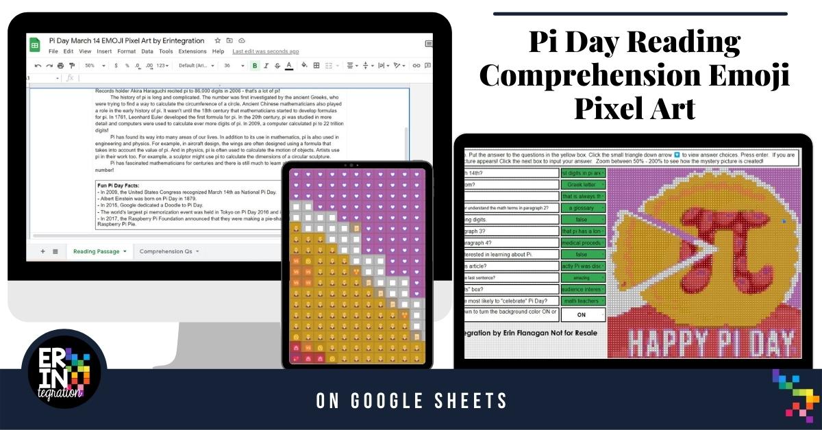 Pi Day Google Sheets Emoji Pixel Art Nonfiction Reading Comprehension ...