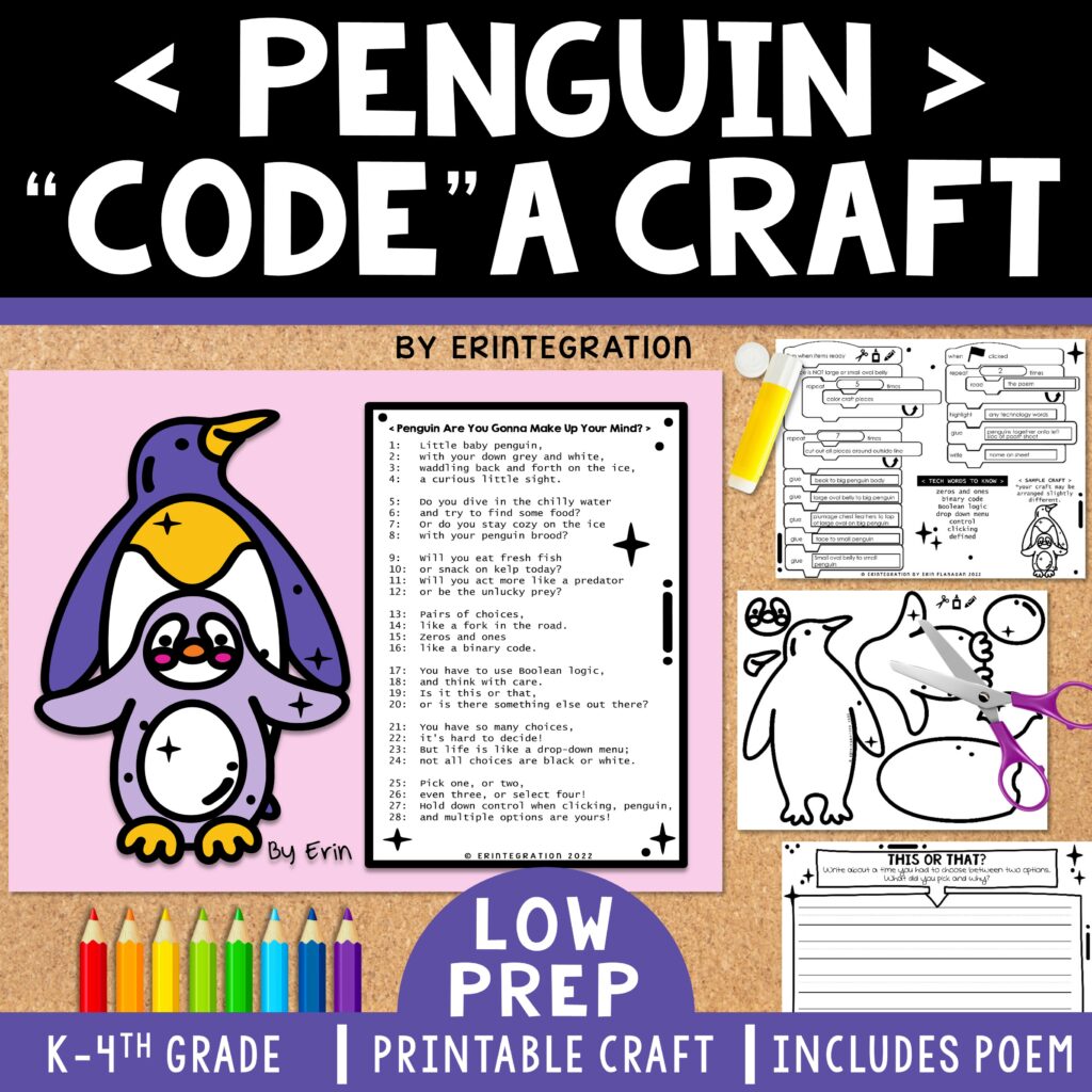 Penguin Craft & Coding Activity: One Page Craft, Poem, & Writing ...