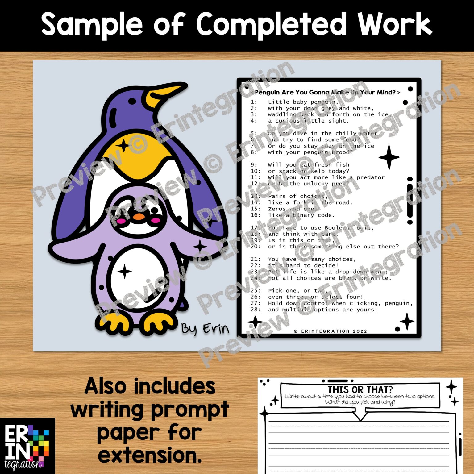 Penguin Craft & Coding Activity: One Page Craft, Poem, & Writing ...