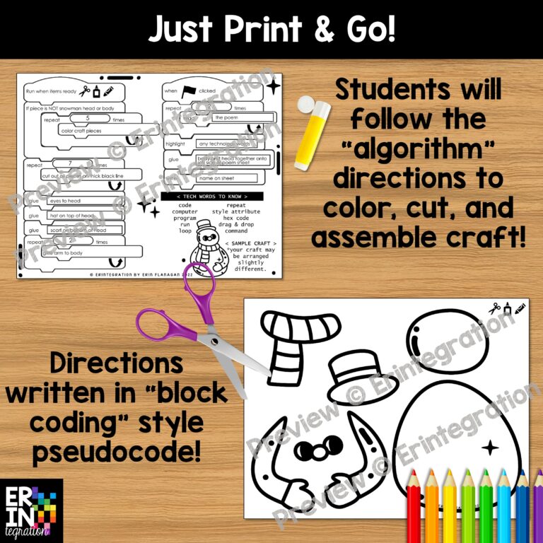 Snowman Craft & Coding Activity: One Page Craft, Poem, & Writing ...