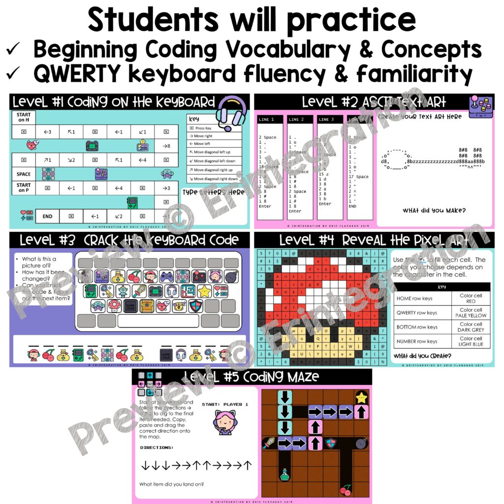 Video Game Escape Room Keyboarding & Coding Google Slides + Printable ...