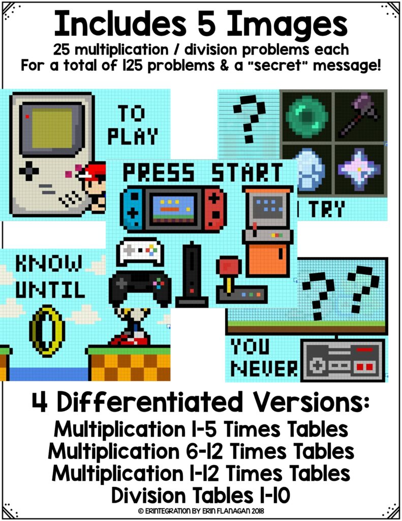 Video Games Pixel Art Magic Reveal | Multiplication & Division Practice ...